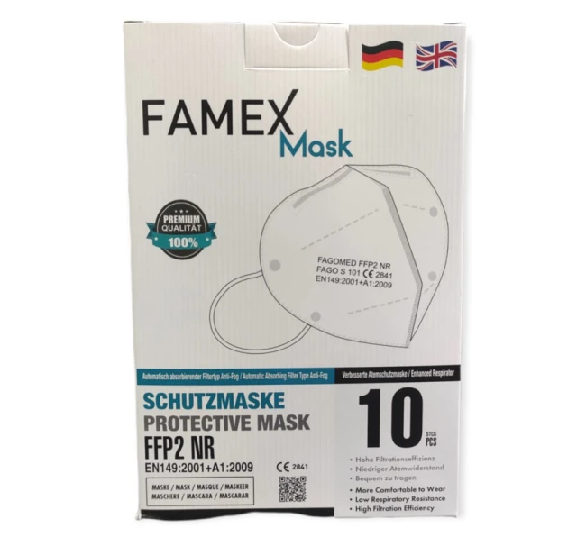 Famex Mask Μάσκες Υψηλής Προστασίας Λευκή FFP2 NR 10τμχ | Smile-pharmacy.gr